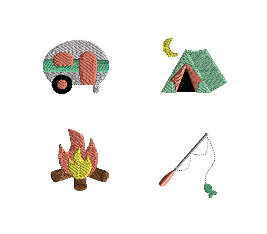 Mini Camping Machine Embroidery Design Set-instant DOWNLOAD - Etsy