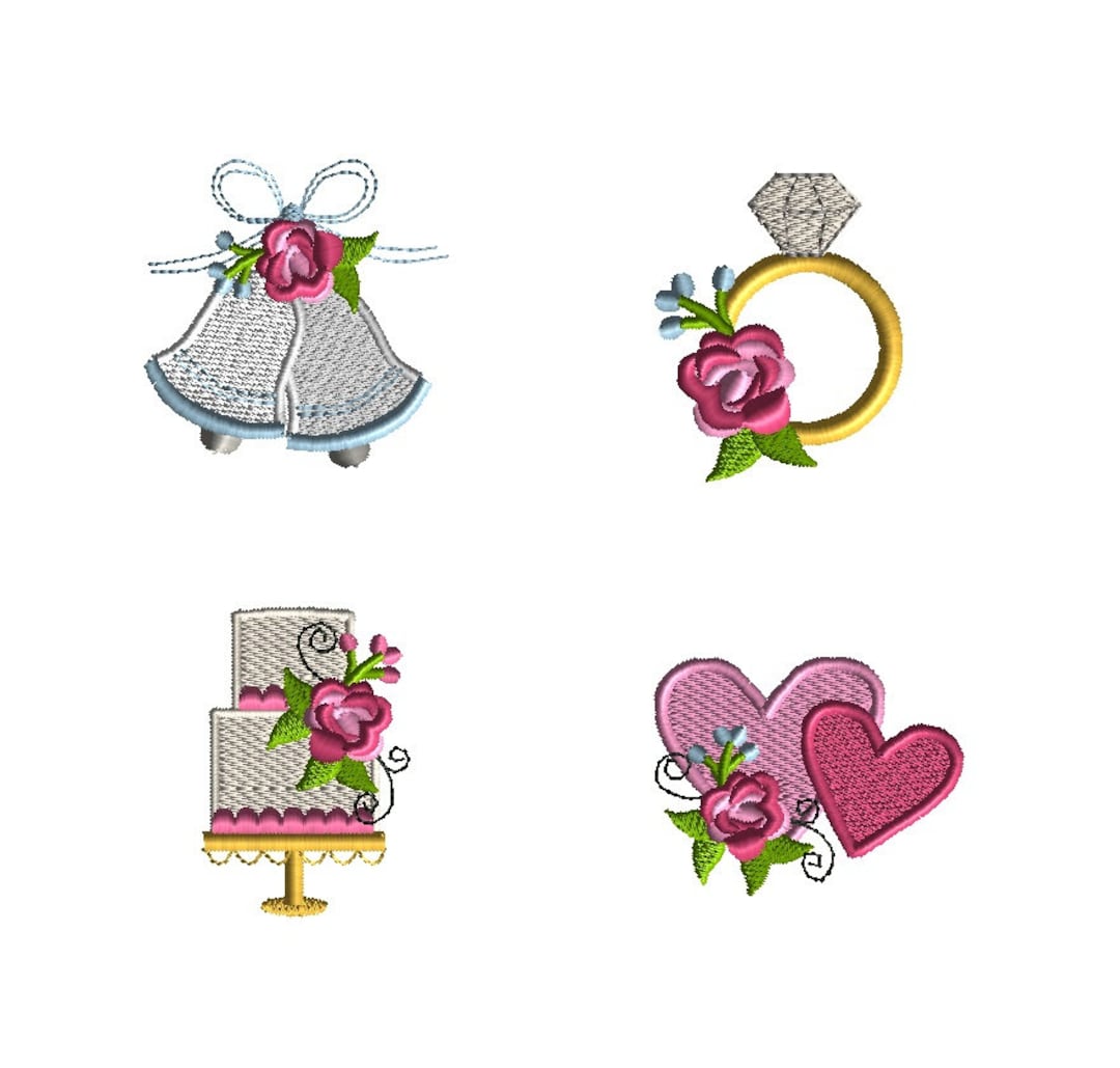 Mini Wedding With Flowers Machine Embroidery Design Set-instant ...