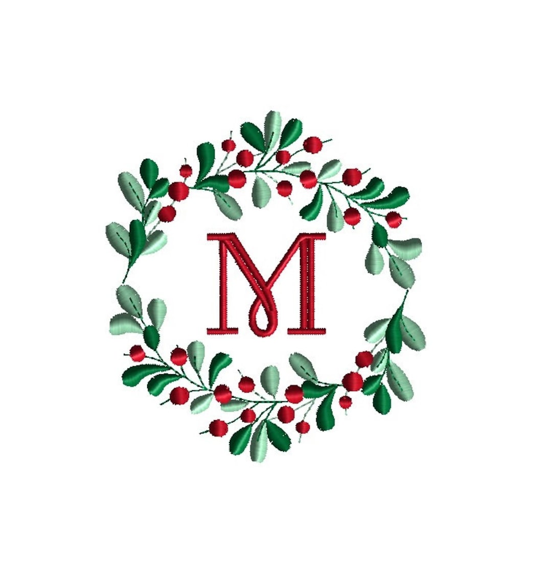 Festive Holiday Monogram Wreath Machine Embroidery Design-instant ...