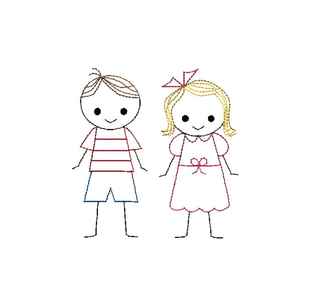 Boy and Girl Stick Figures Machine Embroidery Designs-instant DOWNLOAD ...