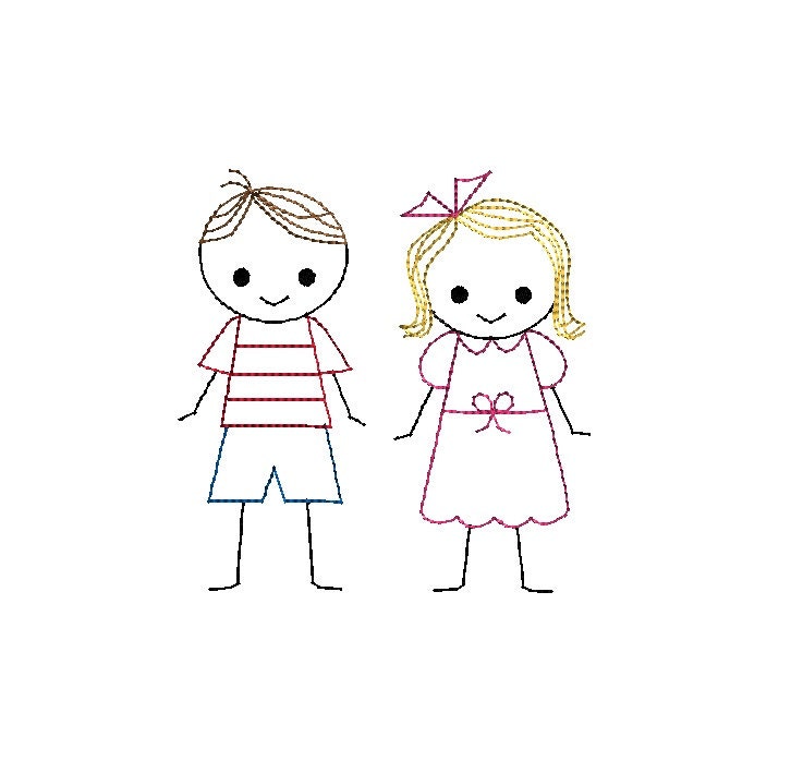 Boy and Girl Stick Figures Machine Embroidery Designs-INSTANT | Etsy