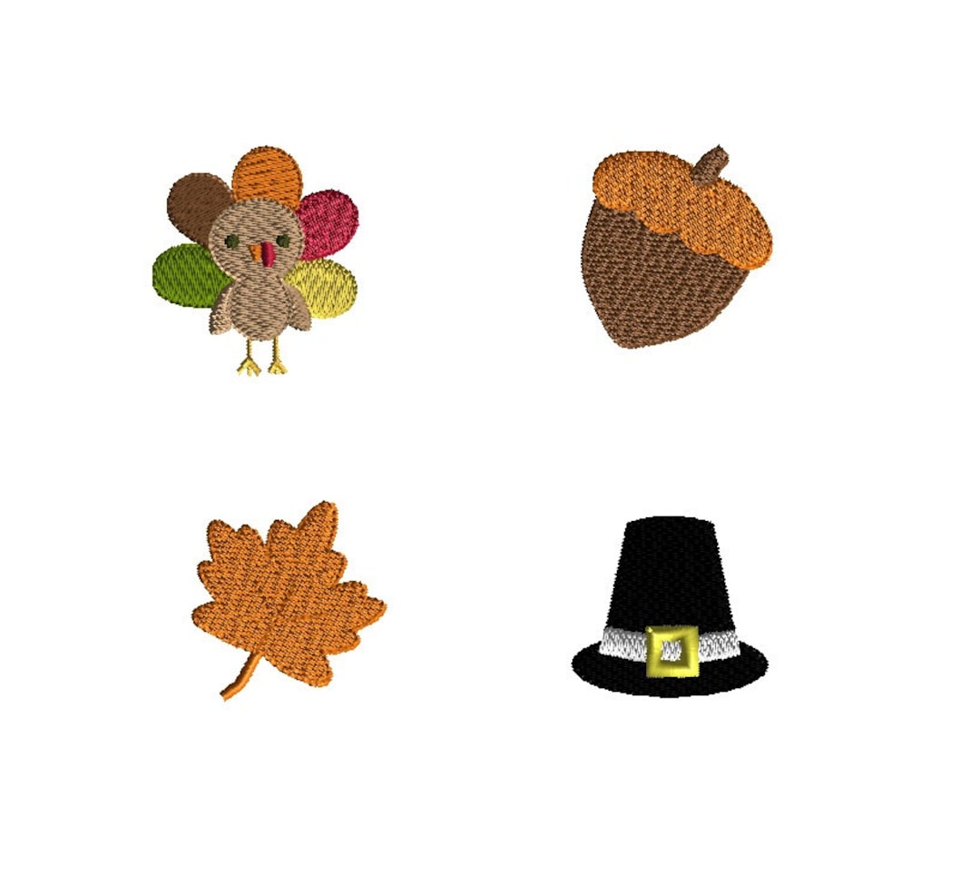 Mini Thanksgiving Machine Embroidery Designs(pilgrim Hat, Turkey, Acorn ...