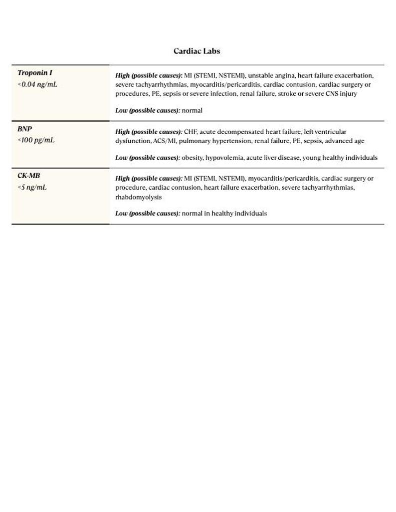 Lab Values Table With High/low Causes - Etsy