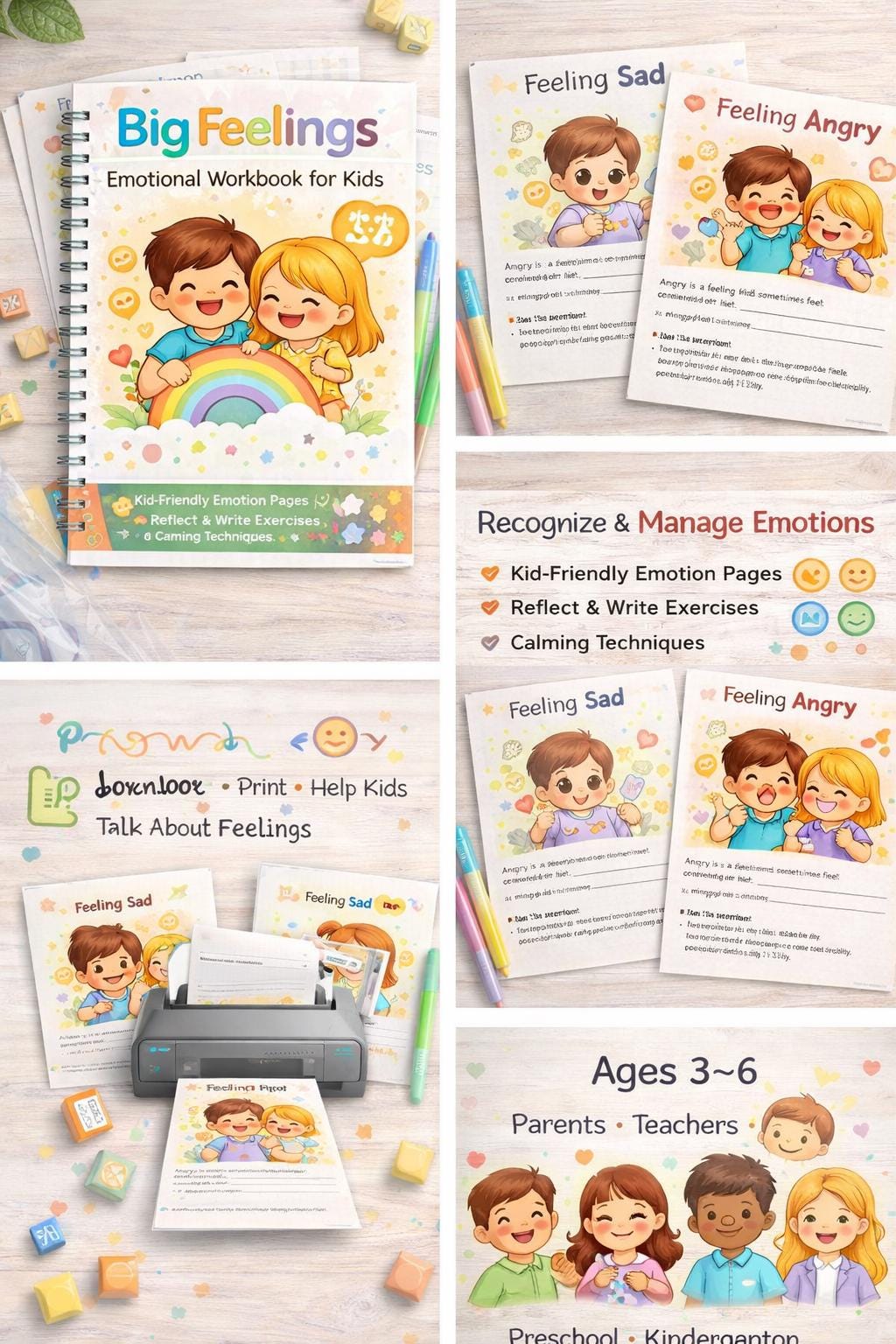 Feelings Workbook for Kids | Ages 3-6, Emotional Learning (instant ...