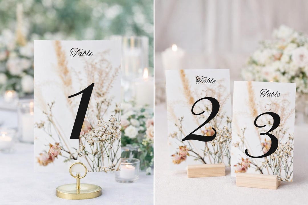 Minimalist Floral Table Number Cards, Editable Template, Wedding Decor ...