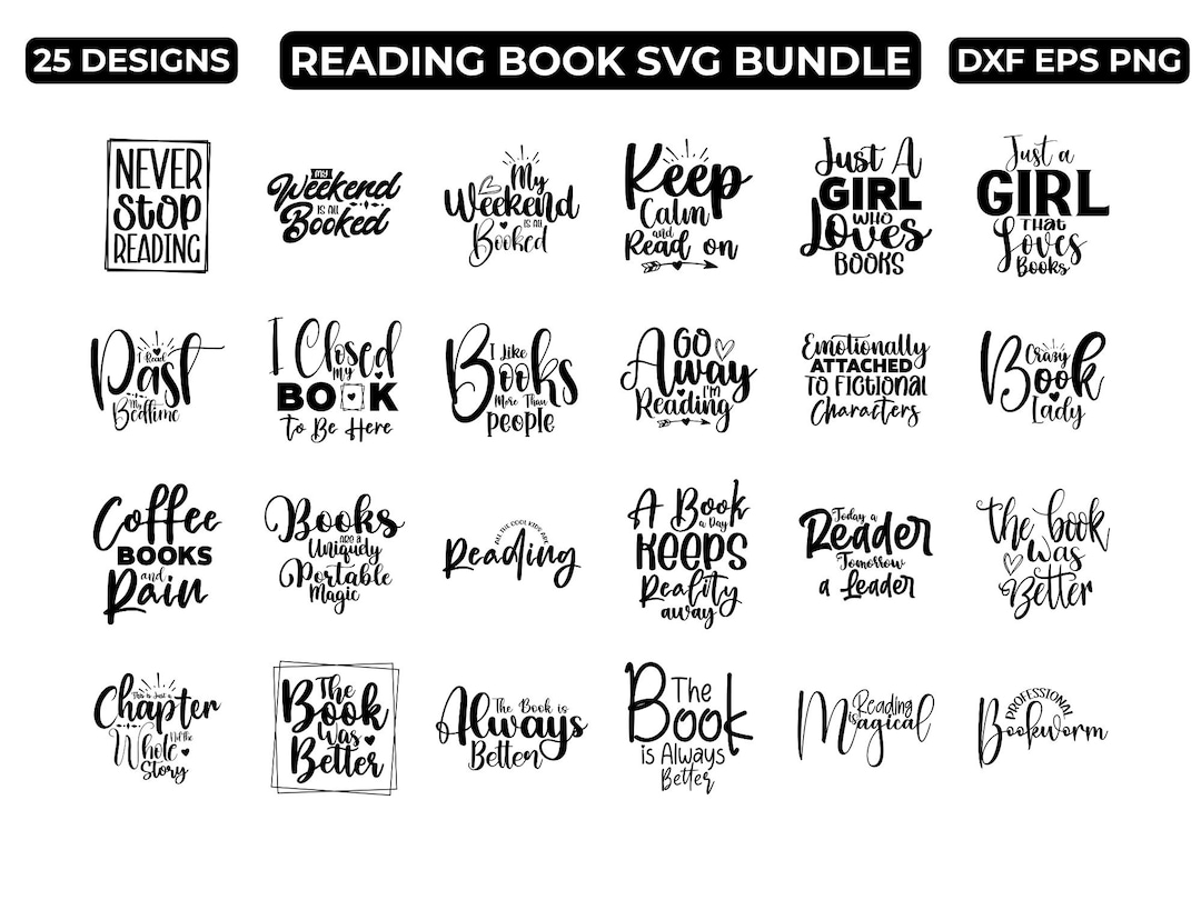 Reading Books SVG Bundle, Books SVG Sublimation Designs, Book Quote SVG ...