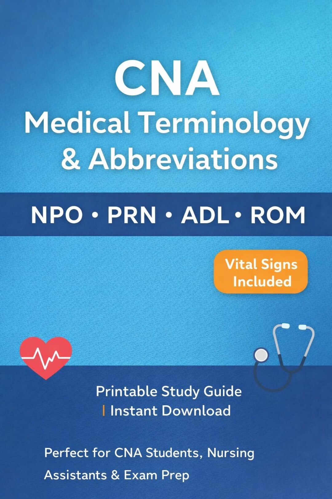 CNA Study Guide | Medical Terminology & Vital Signs (PDF Download) - Etsy