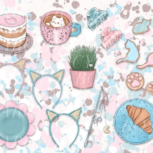 Cat Café CLIP ART W LICENSE | Coffee | Spring | Cats | Pastel - Etsy