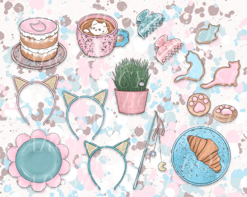 Cat Café CLIP ART W LICENSE | Coffee | Spring | Cats | Pastel - Etsy