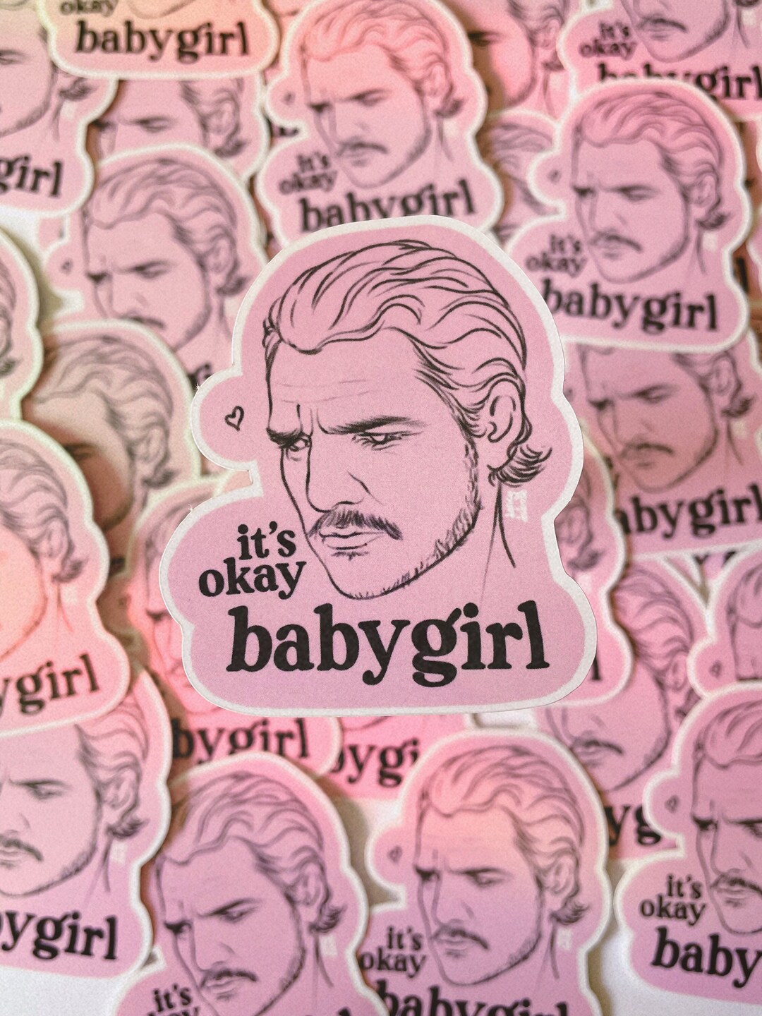Pedro Pascal Baby Girl Vinyl Sticker Pink Illustrated Last of Us - Etsy