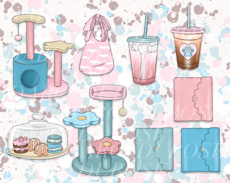 Cat Café CLIP ART W LICENSE Coffee Spring Cats Pastel | Etsy