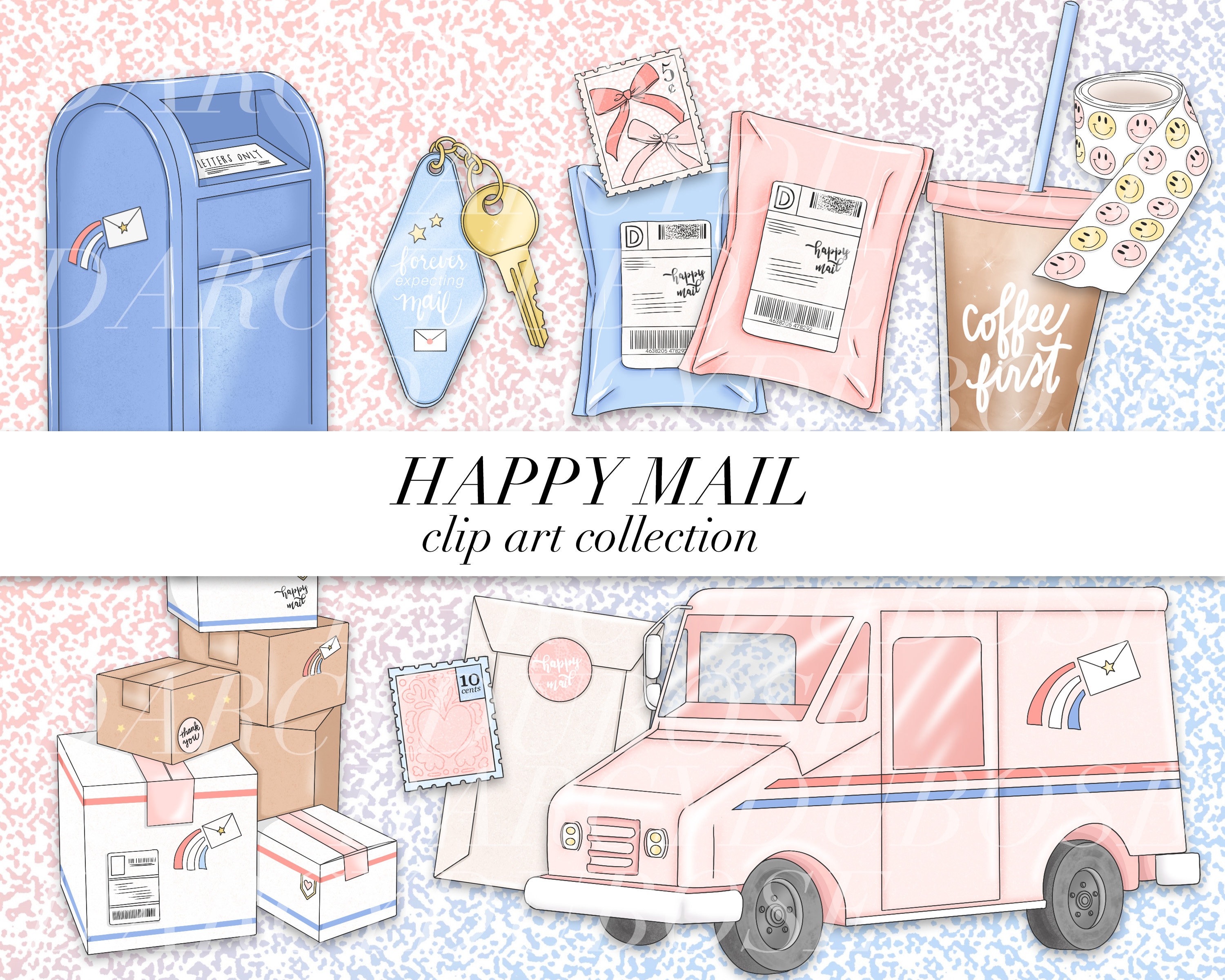Happy Mail CLIP ART W LICENSE Letters Mail Post Pastel | Etsy