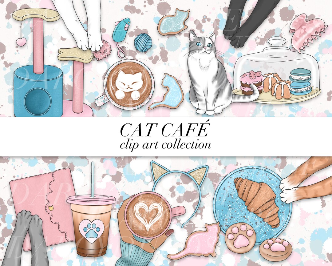 Cat Café CLIP ART W LICENSE | Coffee | Spring | Cats | Pastel - Etsy