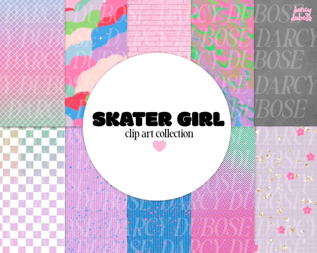 SKATER GIRL Digital Papers // Skateboard Summer Spring Grunge Floral ...