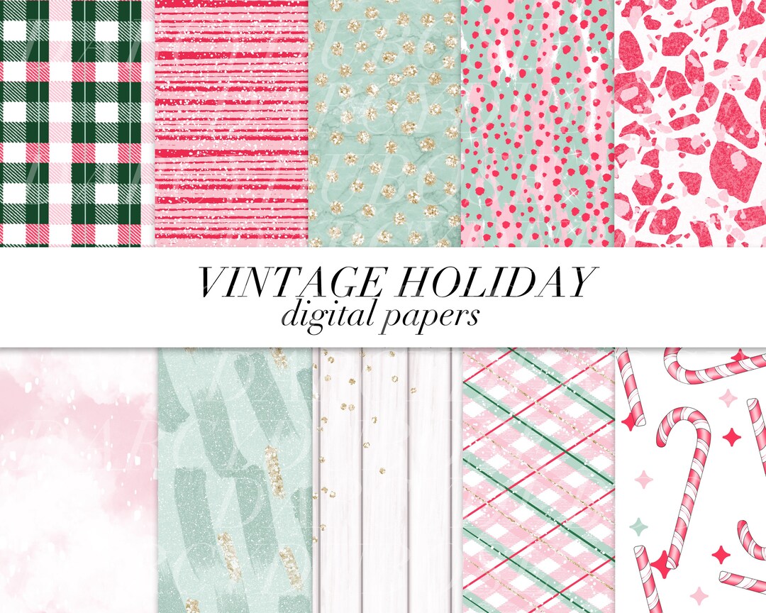 Vintage Holiday DIGITAL PAPERS W LICENSE | Christmas | Pastel | Vintage ...