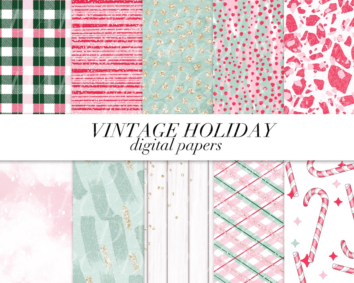 Vintage Holiday DIGITAL PAPERS W LICENSE | Christmas | Pastel | Vintage ...
