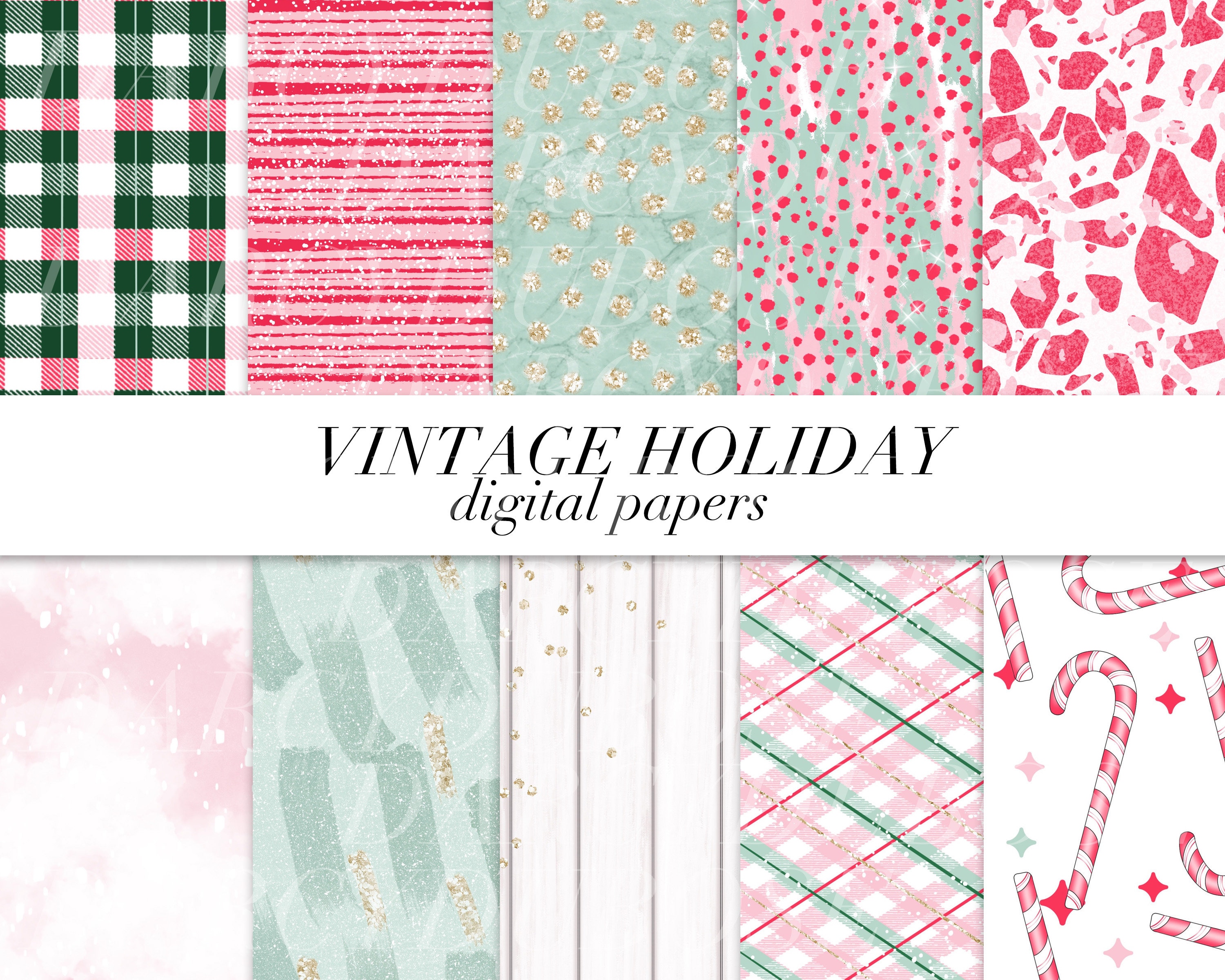 Vintage Holiday DIGITAL PAPERS W LICENSE Christmas Pastel | Etsy