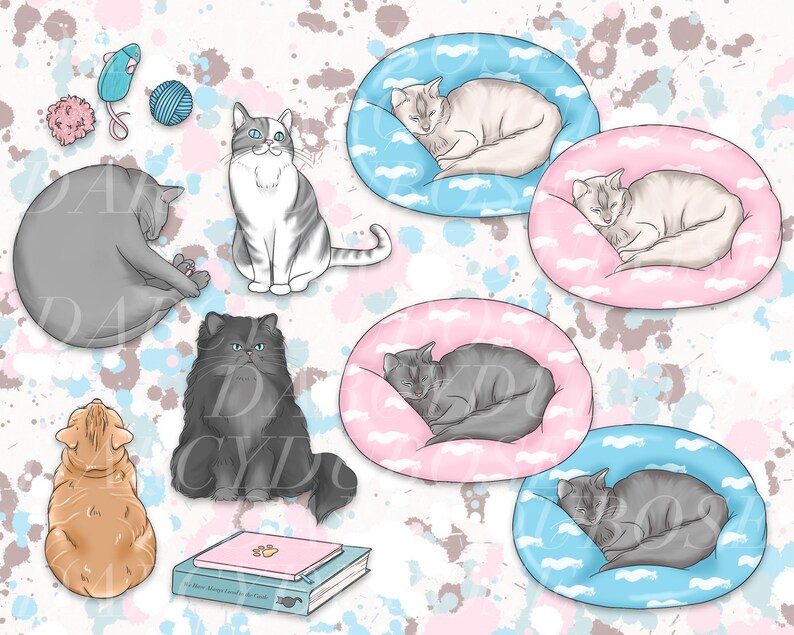 Cat Café CLIP ART W LICENSE Coffee Spring Cats Pastel | Etsy