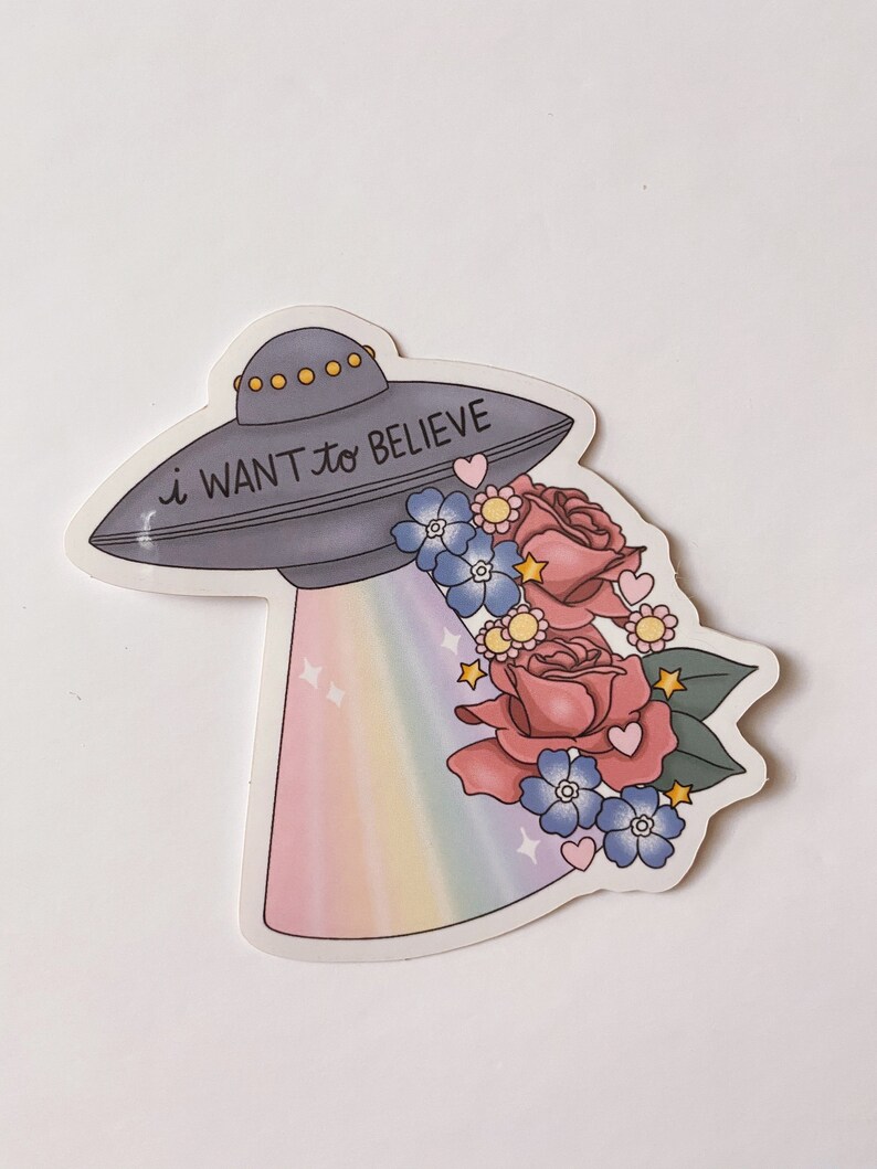 UFO Vinyl Sticker Xfiles Alien Floral Pastel | Etsy