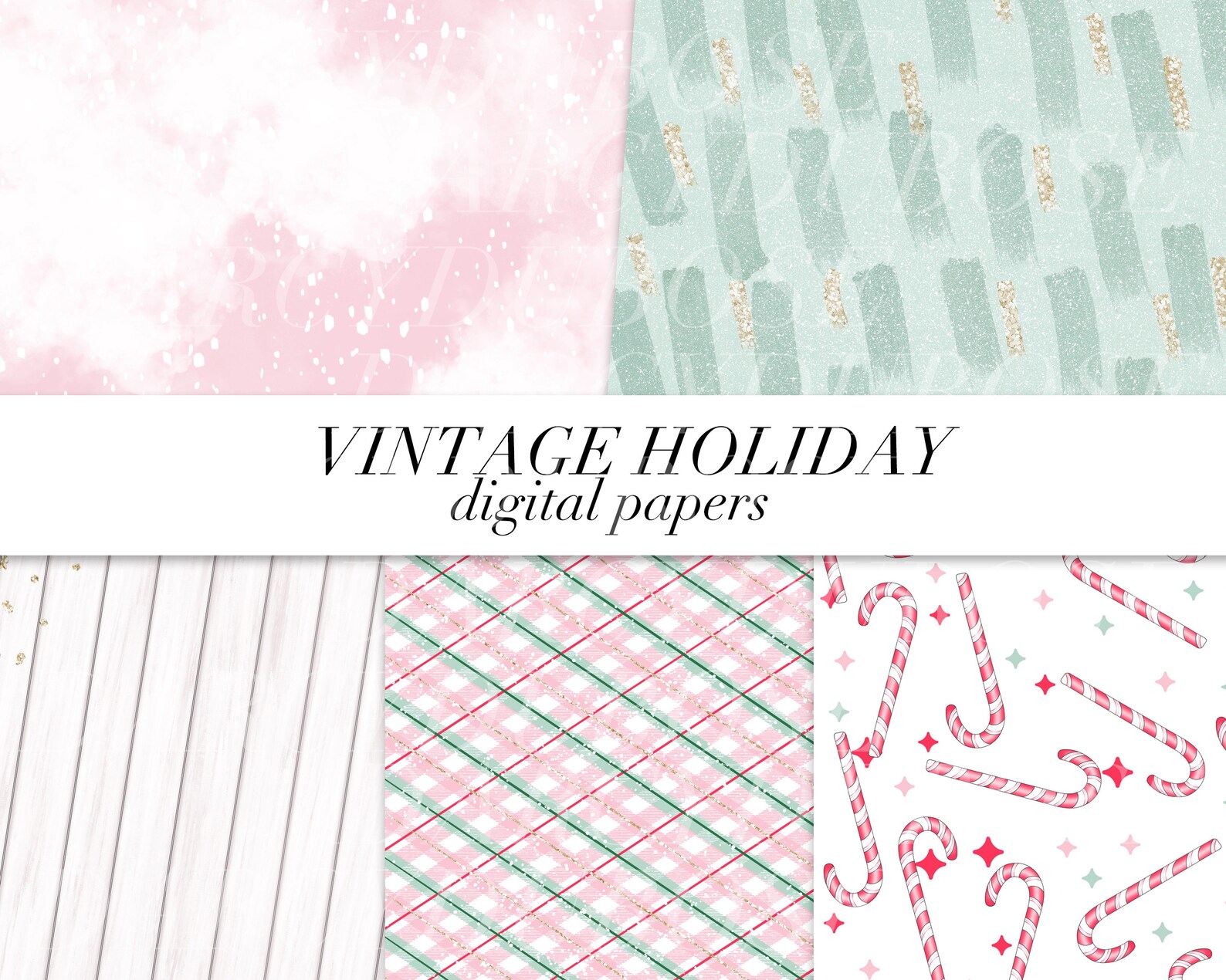 Vintage Holiday DIGITAL PAPERS W LICENSE | Christmas | Pastel | Vintage ...
