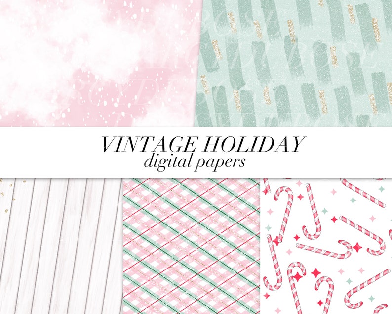 Vintage Holiday DIGITAL PAPERS W LICENSE Christmas Pastel | Etsy