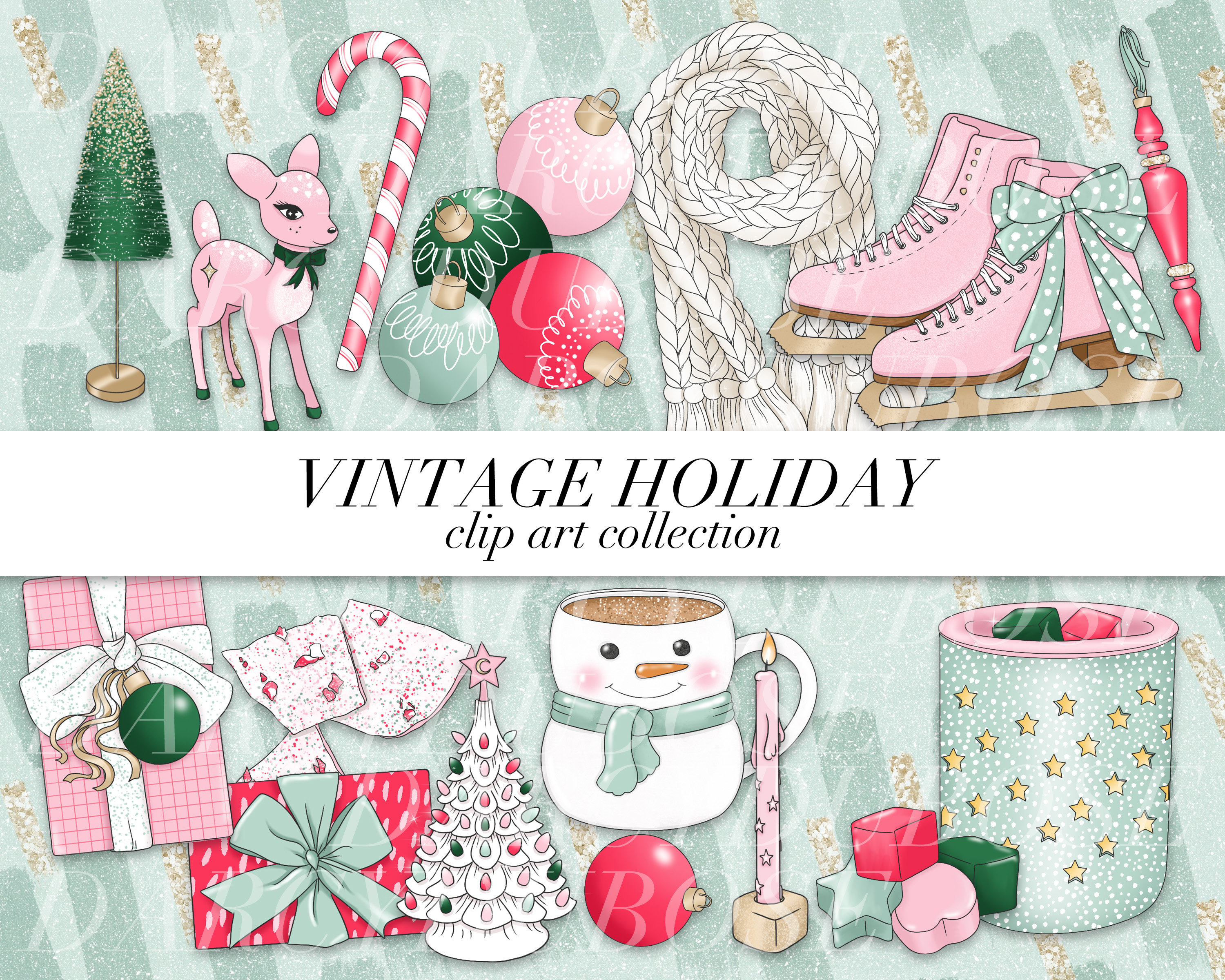 Vintage Holiday CLIP ART w LICENSE Christmas Pastel | Etsy