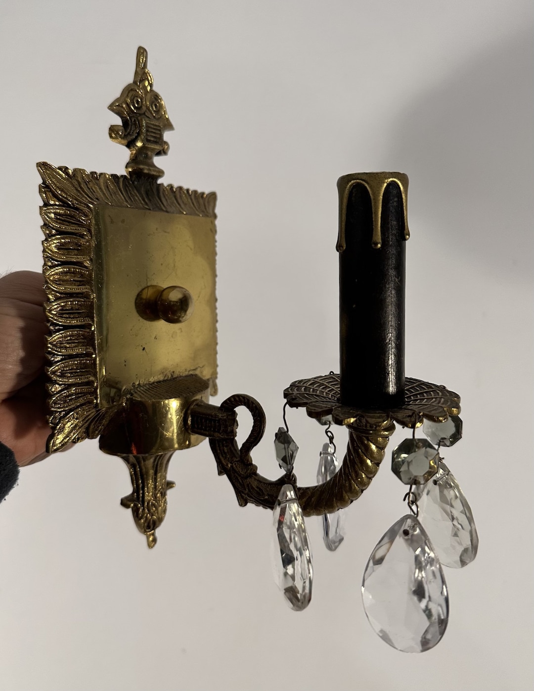 Vintage Retro Hollywood Regency Brass Sconce Light Fixtures W/ Prisms ...