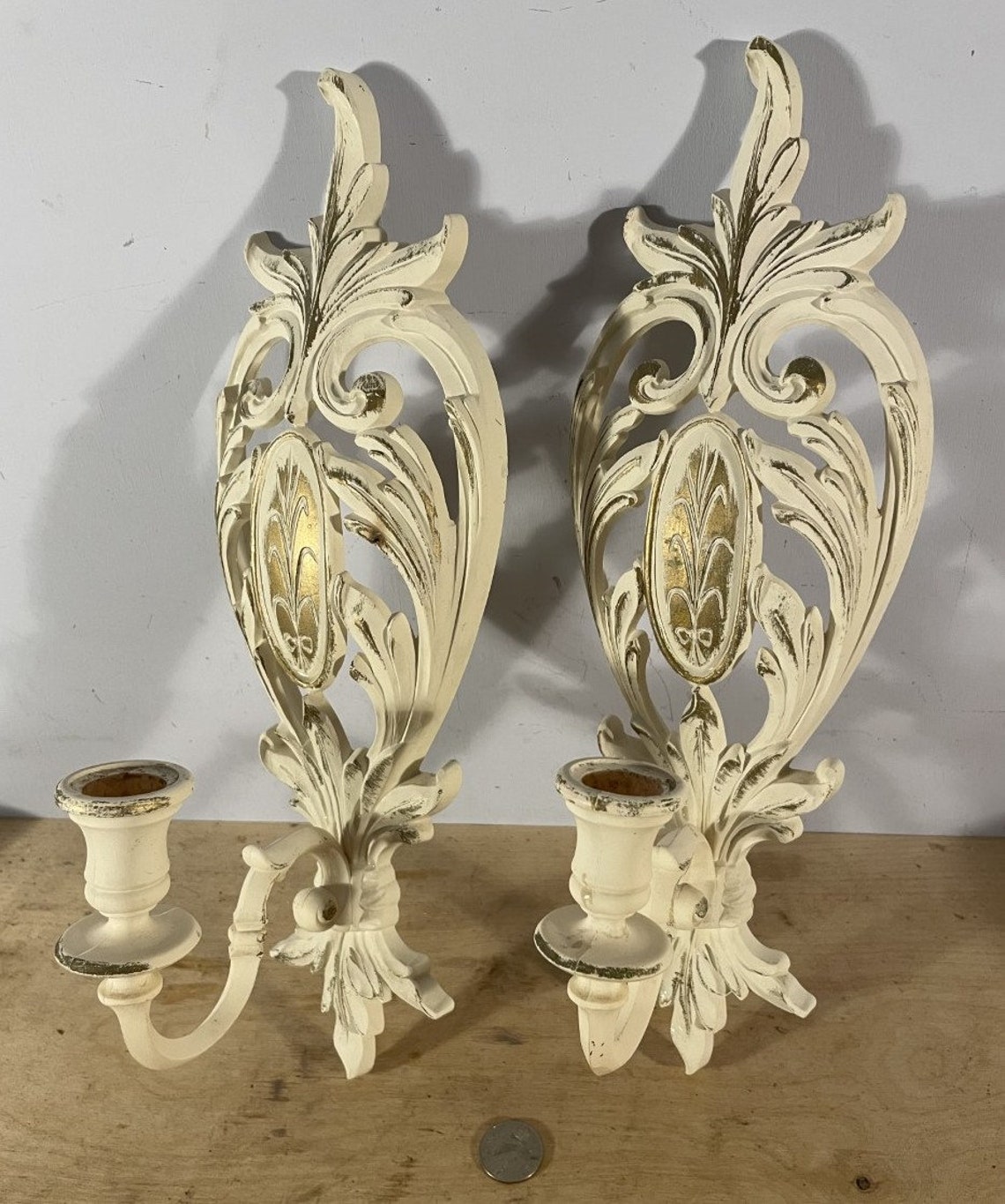 Pair Vintage Retro 1962 Syroco Inc White Plastic With Gold - Etsy