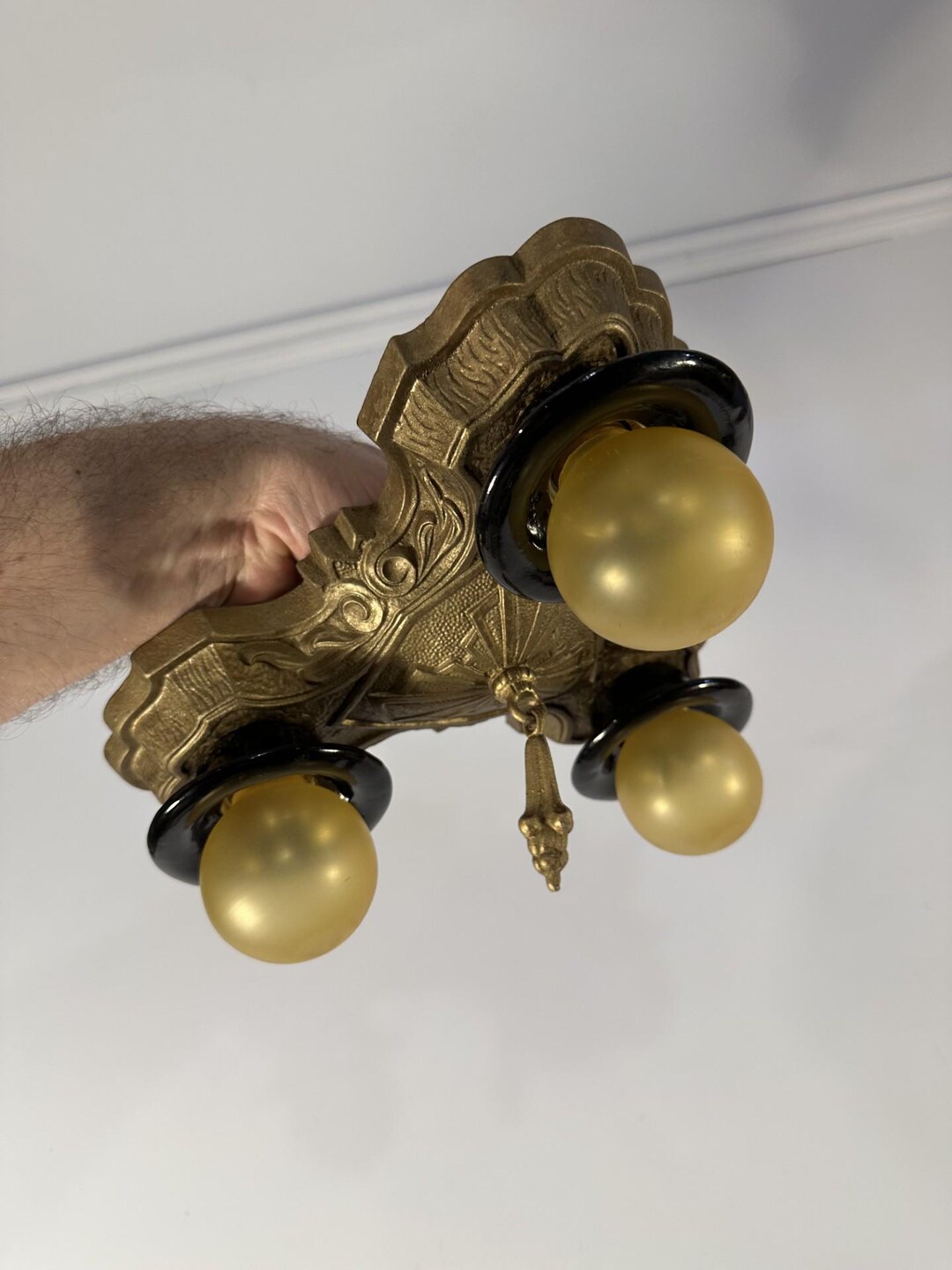 Antique Vintage Cast Iron Markel Bare Bulb 3 Light Art Deco Light ...