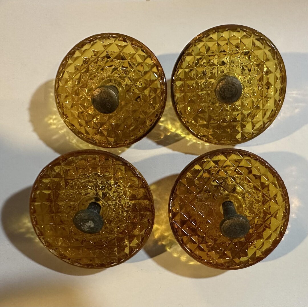 Set 4 Antique Vintage Pressed Amber Glass Large Dresser or Cabinet ...
