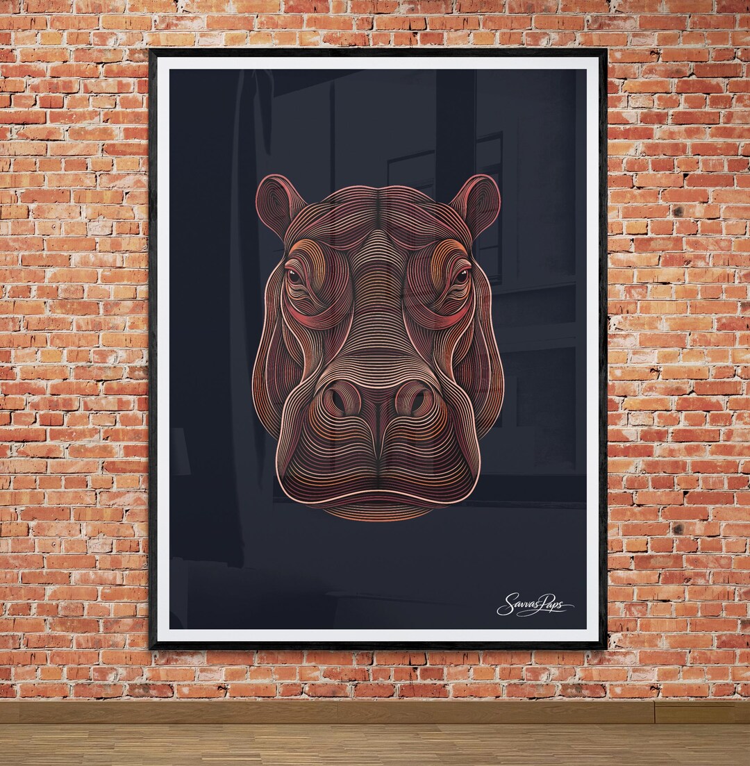 Hippo Wall Art Vector Style Printable Poster - Etsy