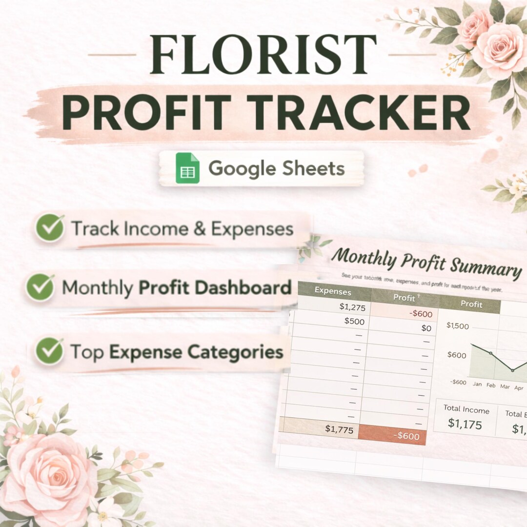 Florist Profit Tracker | Florist Income Expense Spreadsheet | Flower ...