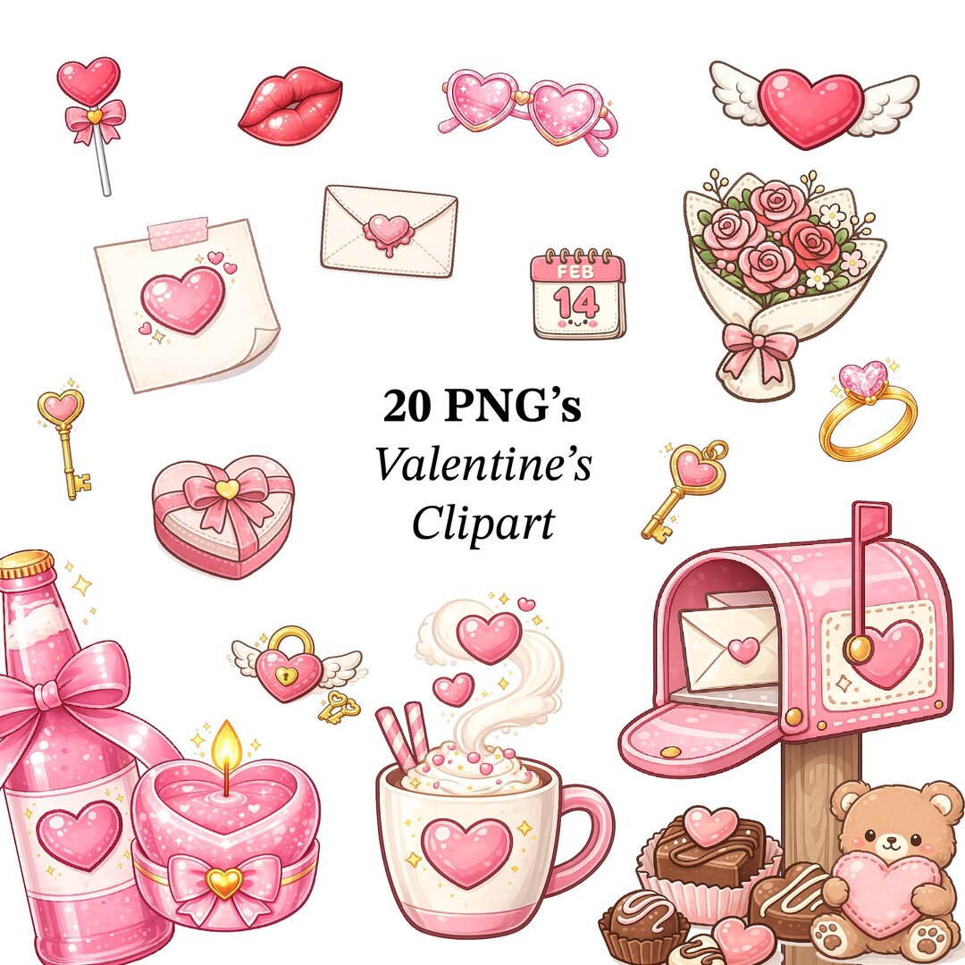 Valentine Clipart PNG Bundle | 20 Cute Valentine Digital Clip Art ...
