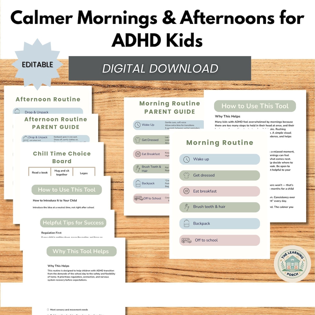 ADHD Routine Chart Bundle | Editable Visual Schedule, Parent Guide ...