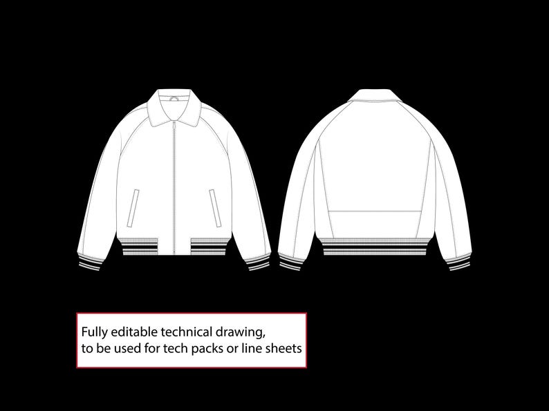 Leather Jacket Technical Drawing: Vector Fashion Flat (digital Download ...