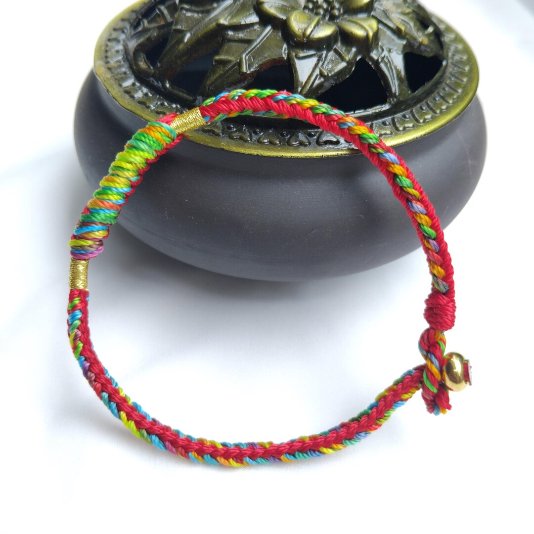 Handwoven Tibetan Five-color Cord Bracelet | Boho Lucky Knot | Buddhist ...