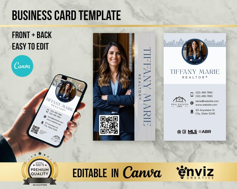 Editable Real Estate Business Card Template | Canva Realtor Branding ...