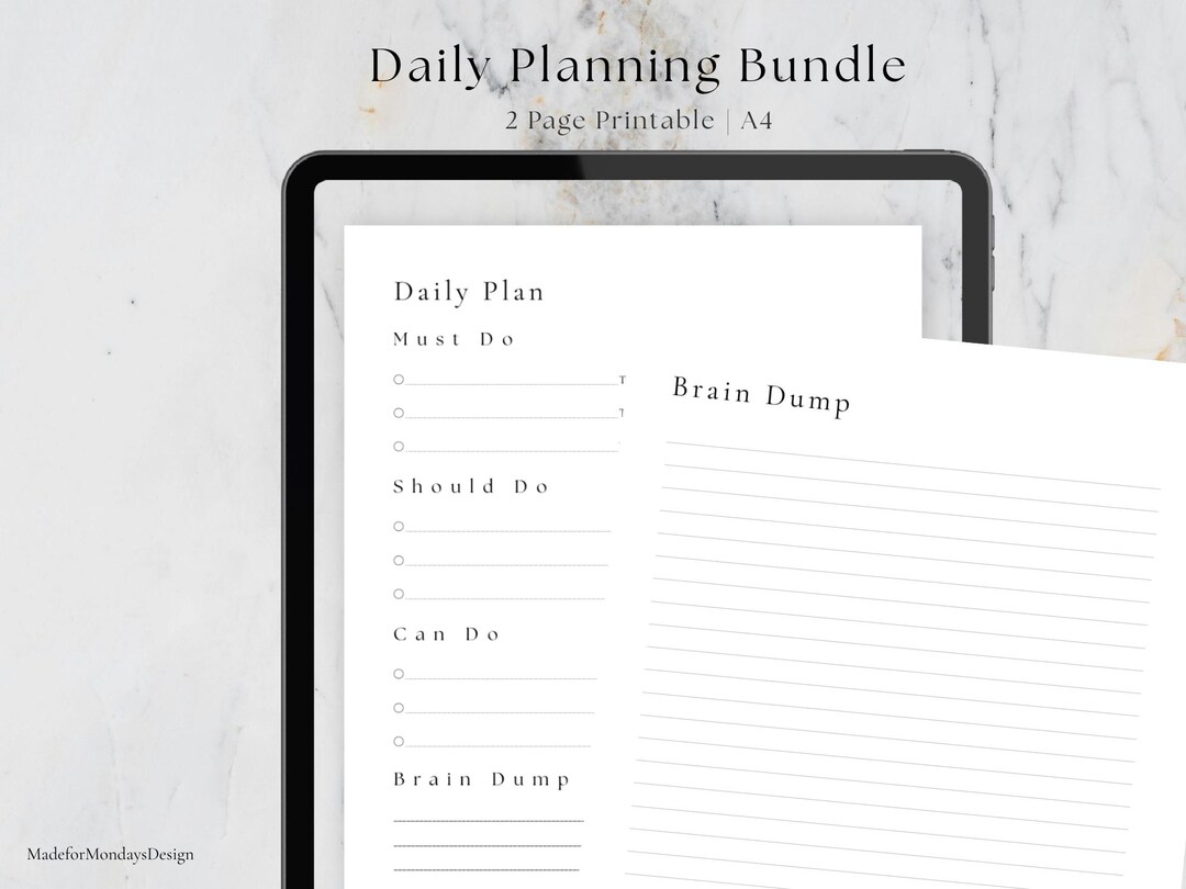 A4 Brain Dump & Daily Planner Printable | Minimal Productivity Planner ...