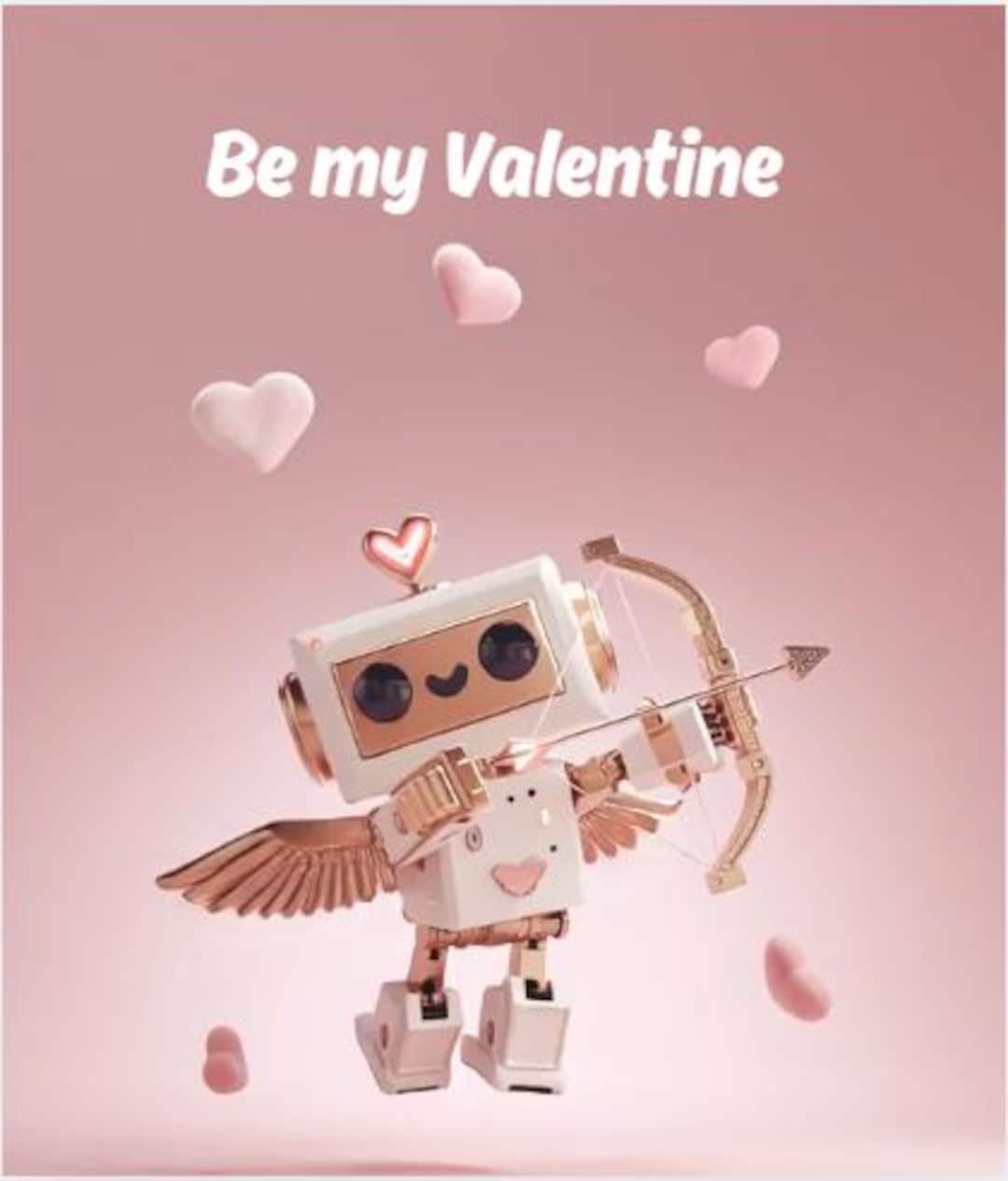 Cute Cupid Robot GIF With Flying Hearts and the Text "be My Valentine ...