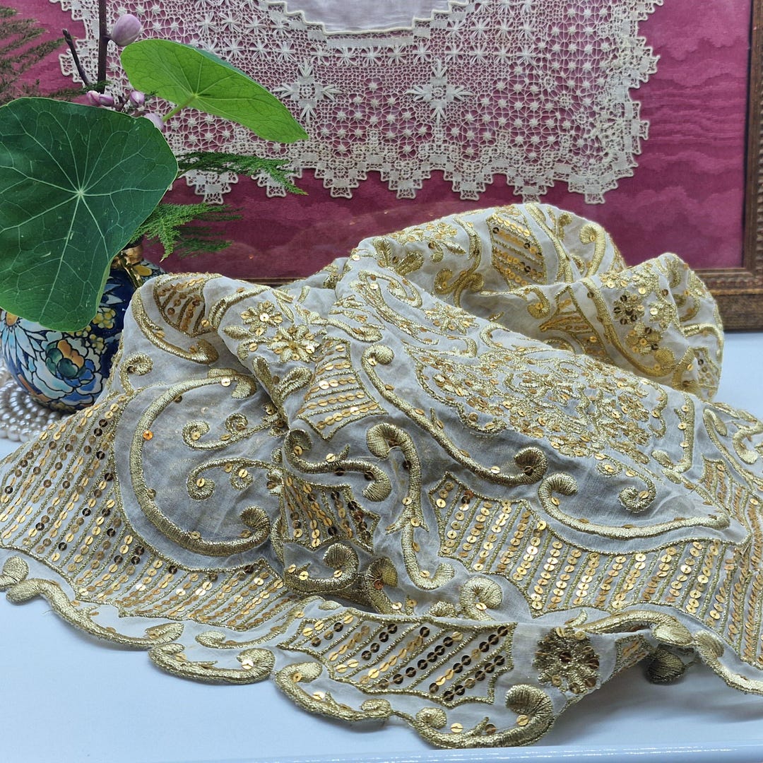 Antique Valencian Gold Embroidered Fabric - 90x80cm Salvage Cutter ...