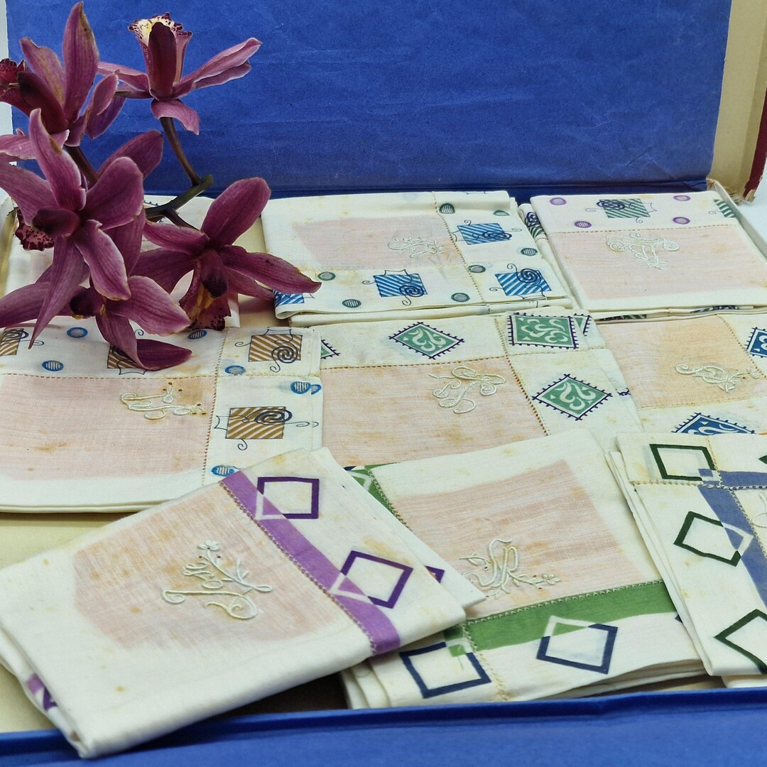 1920s Men's Vintage Handkerchiefs. Art Nouveau Style, Fine Cotton, 16 ...