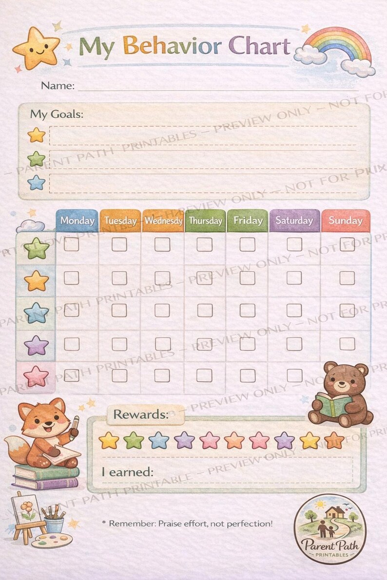 ADHD Friendly Behaviour Chart for Kids | Colourful Reward Chart ...