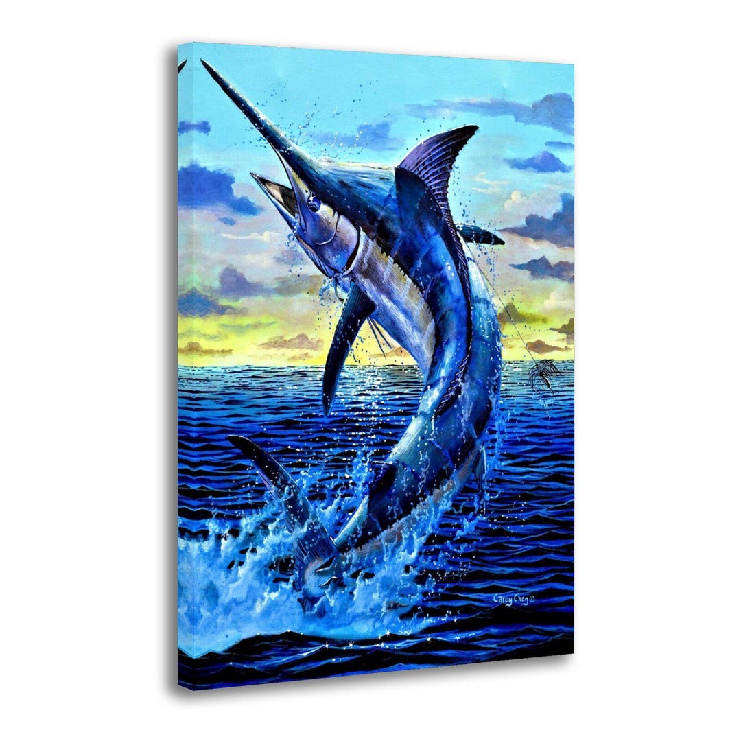 Ocean Jumping Blue Marlin Fishing Poster Painting on Wall Art Poster ...