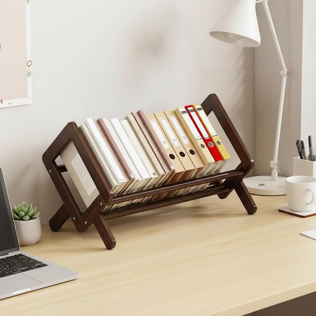 Wooden Desktop Bookshelf, Angled Book Organizer, Minimalist Desk ...