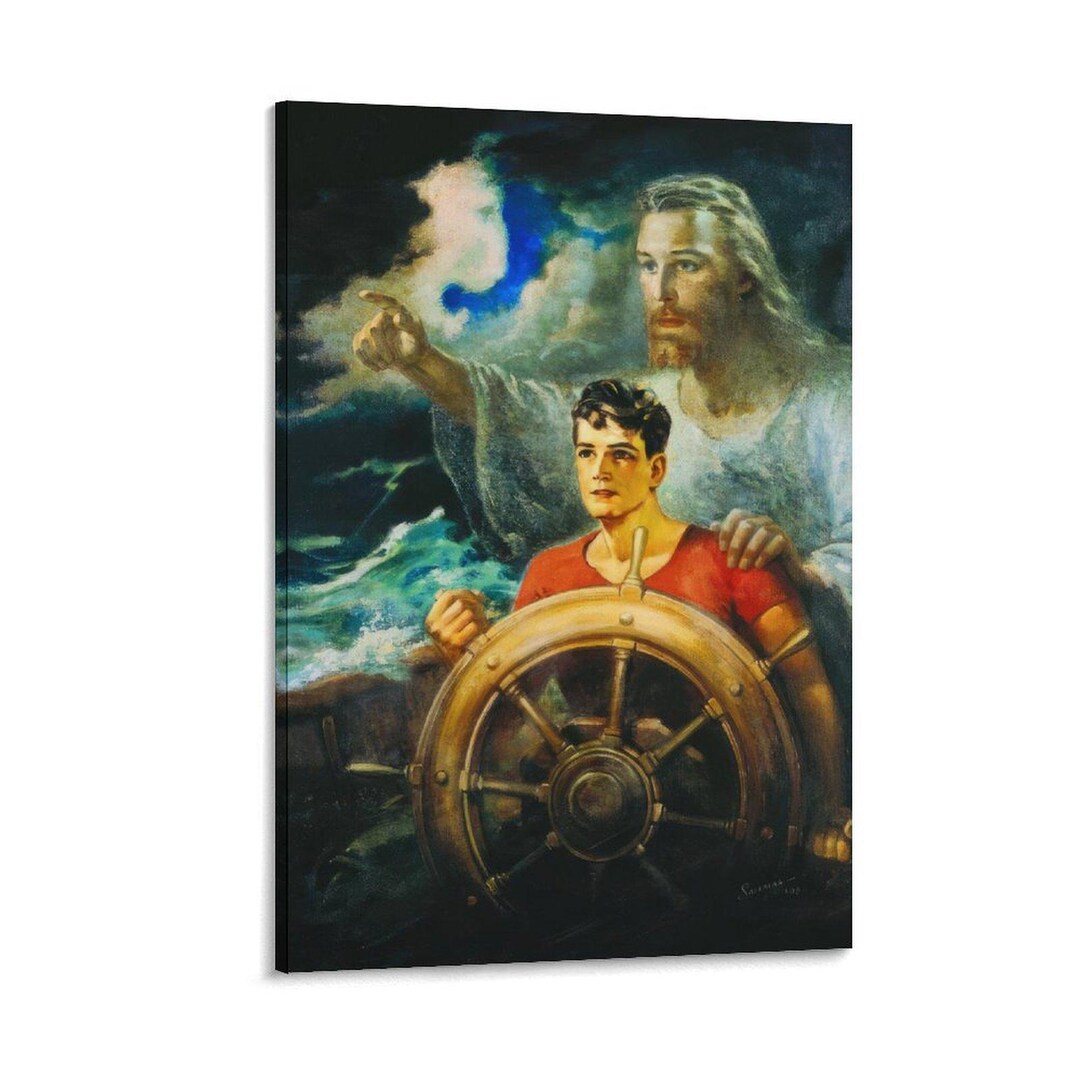CHRIST OUR PILOT Jesus Christ Young Man on Boat in Storm Canvas Art ...