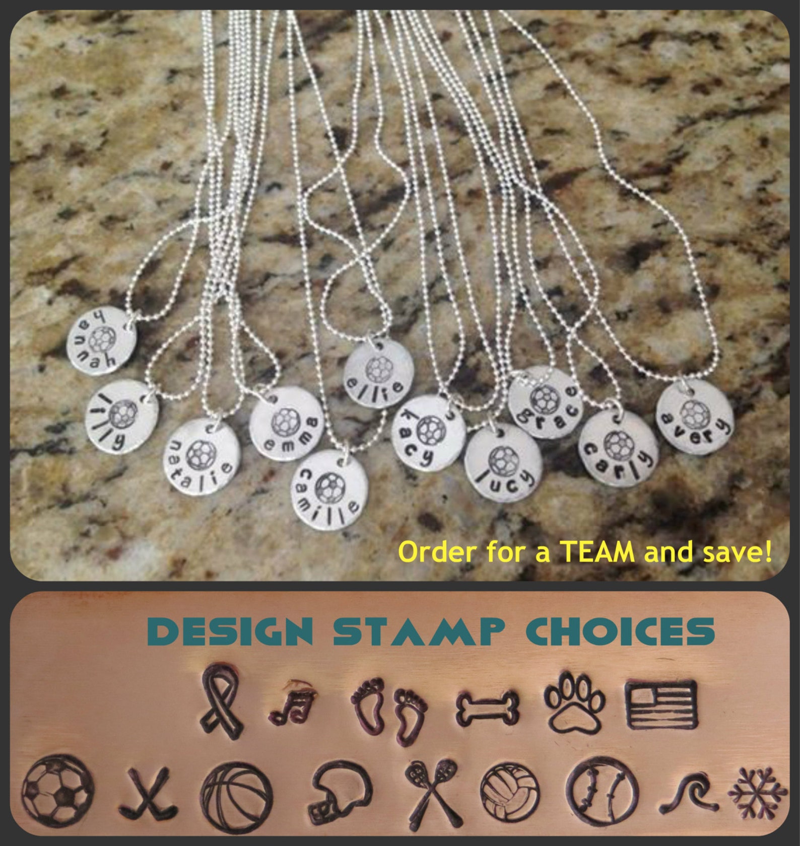 Team Necklaces Personalized Sport Coach Player Name Custom Hand Stamped ...