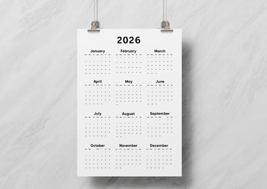2026 Year at a Glance | Portrait Layout | PDF & JPG | Printable ...