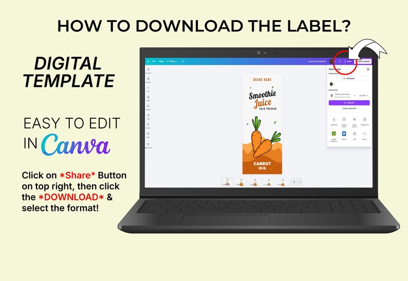 Editable Juice Bottle Label Template, Fresh Juice Label Sticker Design ...