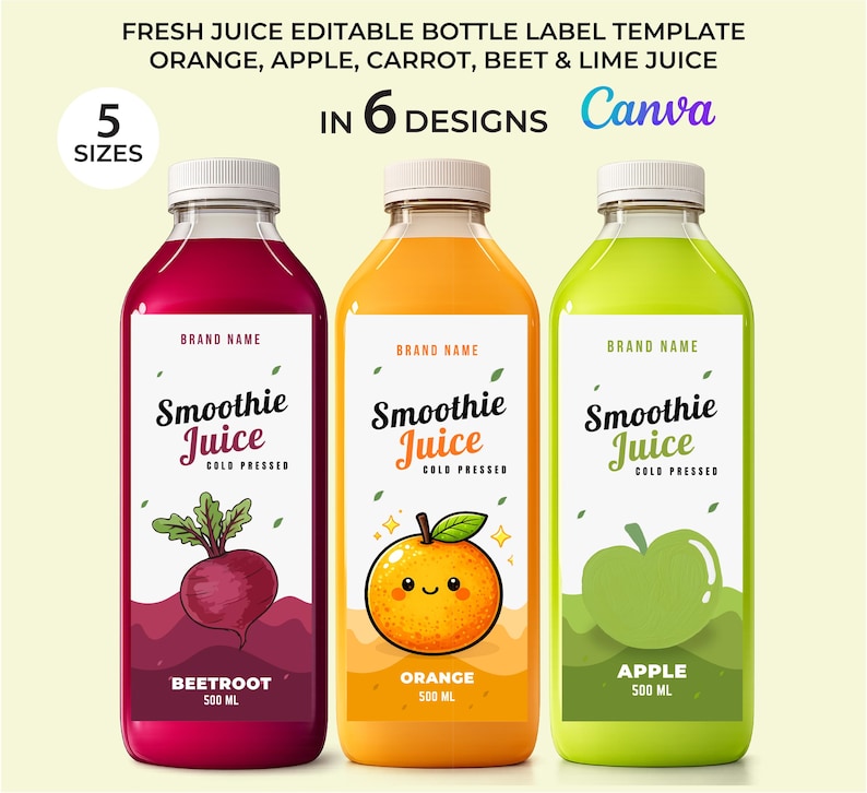 Editable Juice Bottle Label Template, Fresh Juice Label Sticker Design ...