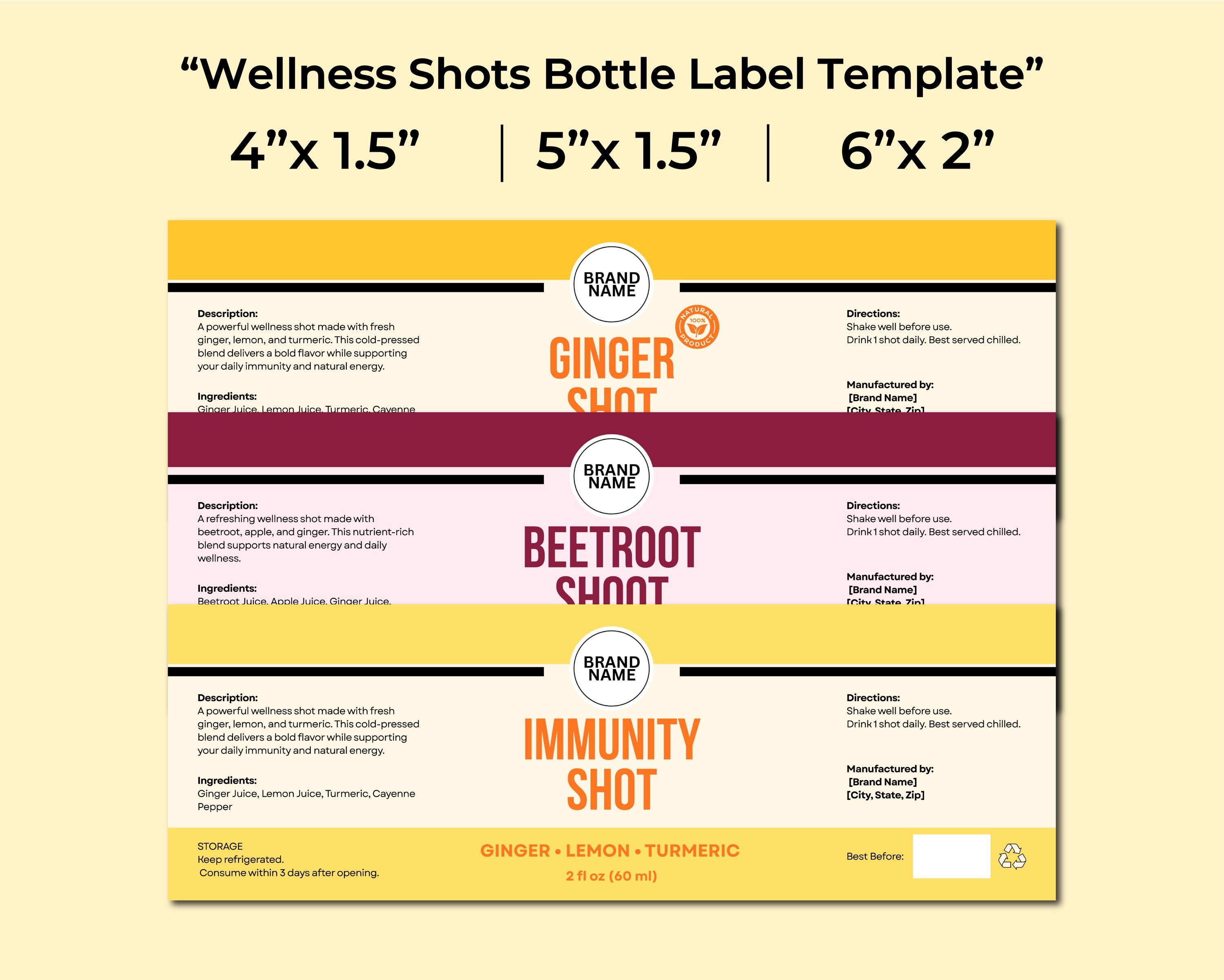 Wellness Shot Label Template Canva | Ginger, Turmeric, Immunity Juice ...
